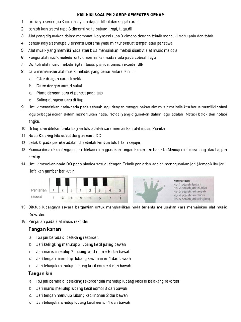 Kisi Kisi Soal PH 2 SBDP Kelas 4 | PDF