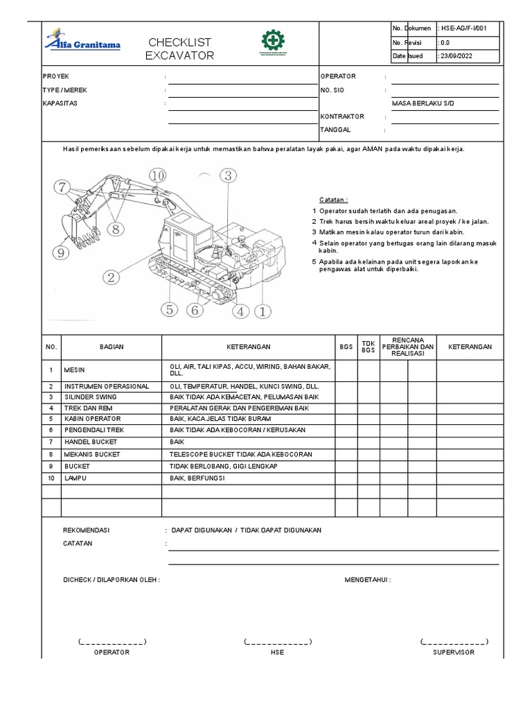 Form Inspeksi Alat Berat | PDF