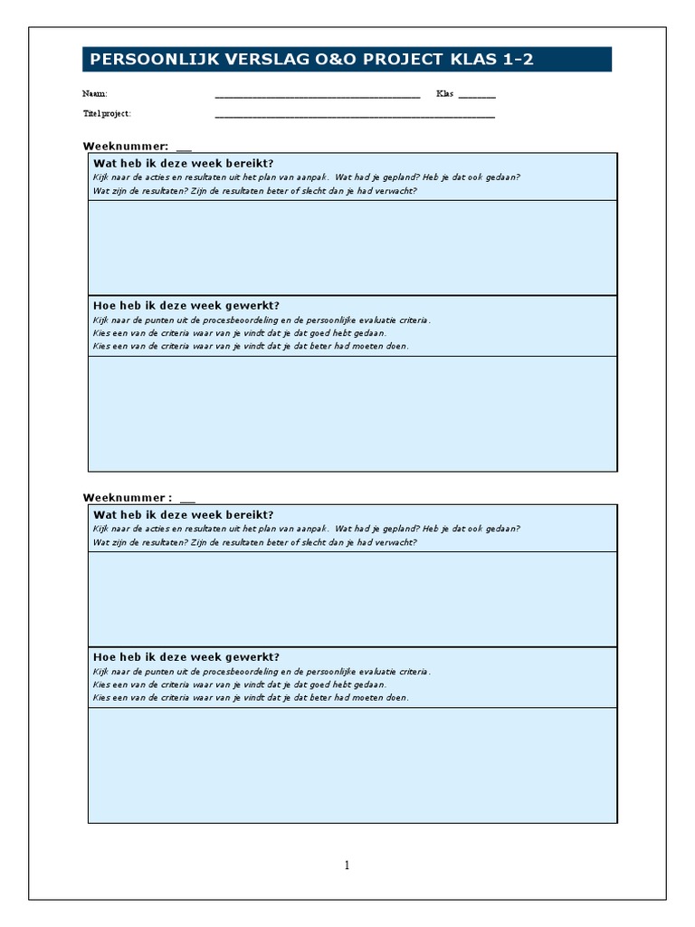 Formulier Persoonlijk Verslag OenO Project | PDF