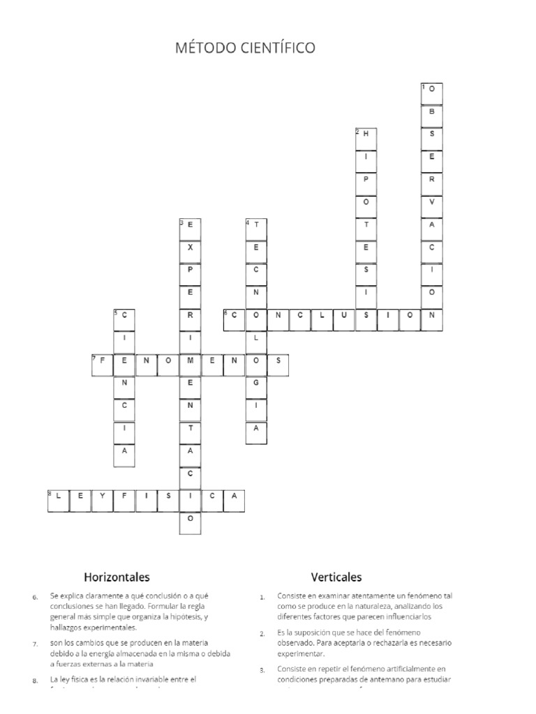 Crucigrama Metodo Cientifico | PDF