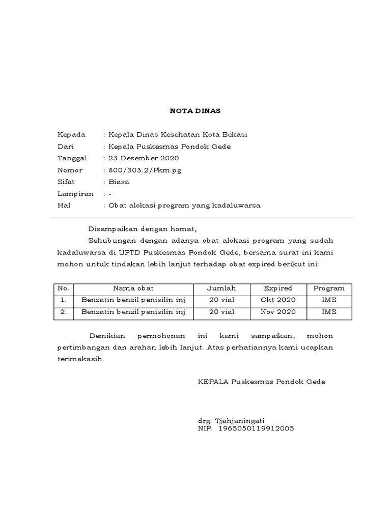 Nota Dinas Obat Program ED | PDF