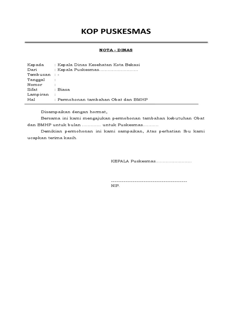 Nota Dinas Tambahan Obat | PDF