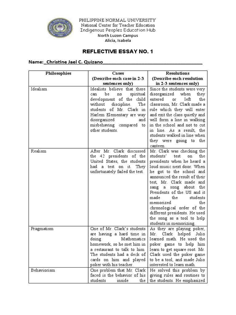 Quizano, Christine Jael-Reflective Essay #1 | PDF | Teachers | Teaching