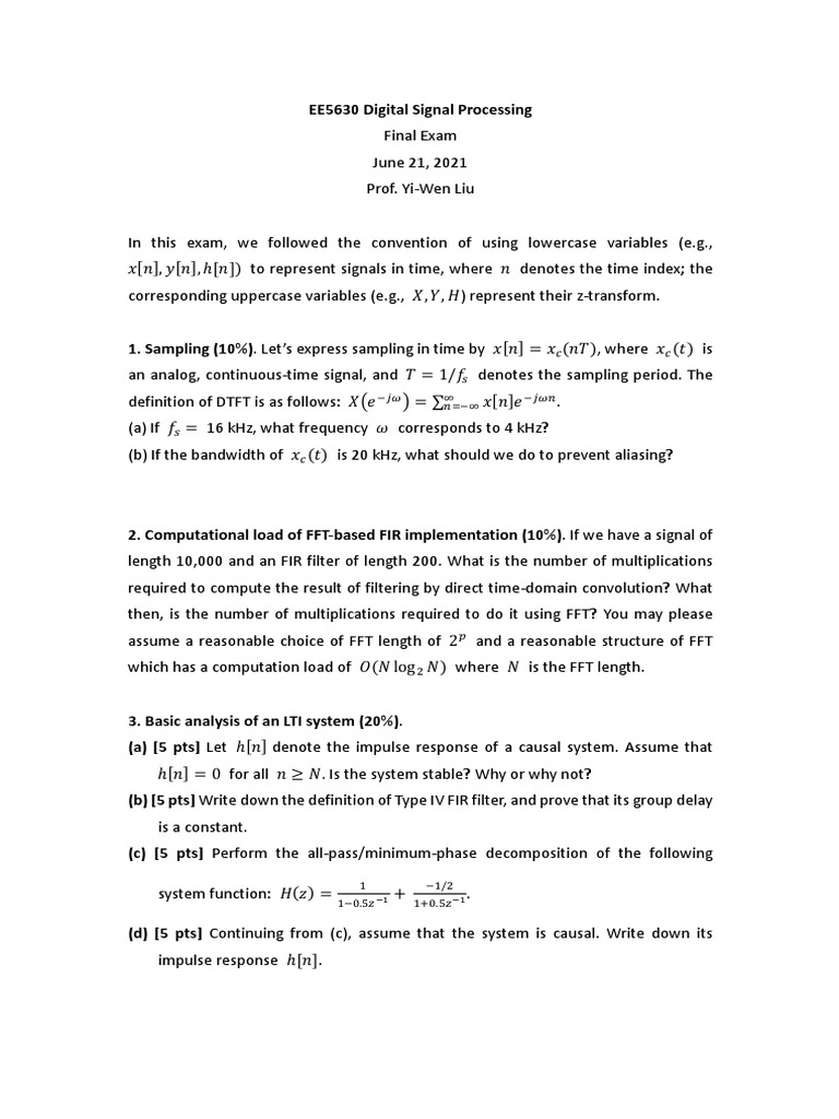2021 DSP Final | PDF | Digital Signal Processing | Signal Processing