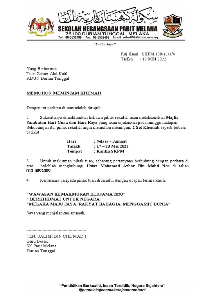 Surat Pinjam Khemah YB 2022 | PDF