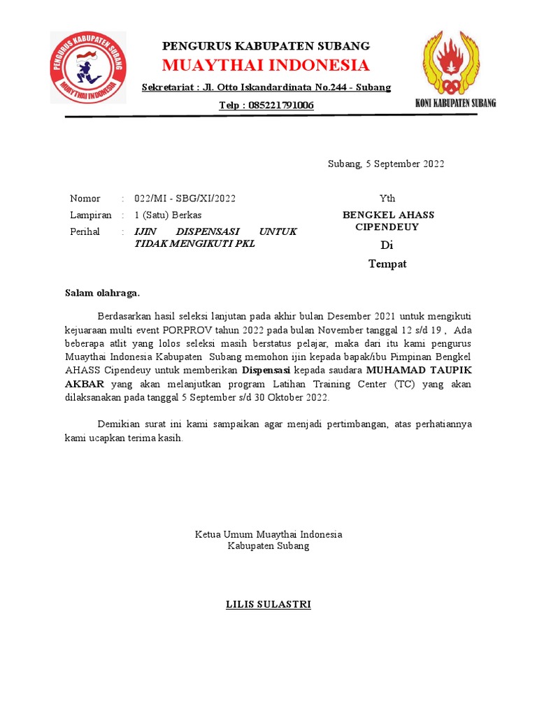 Surat Dispen PKL | PDF