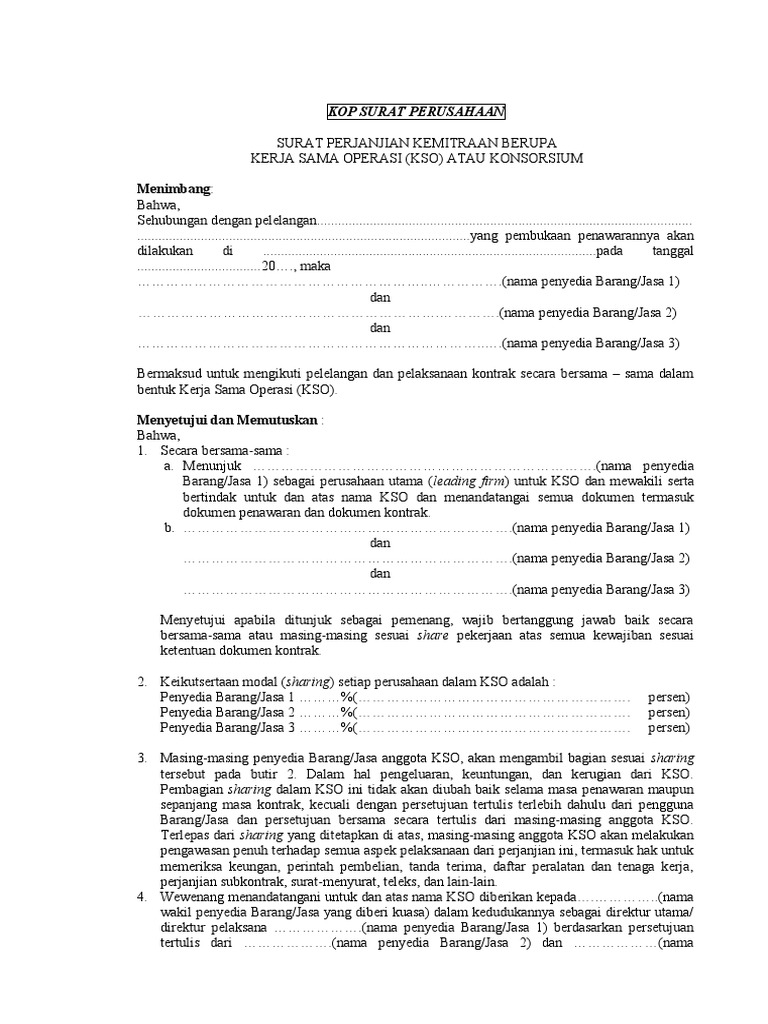 (IV.3.t.) Contoh Surat Perjanjian Kemitraan | PDF