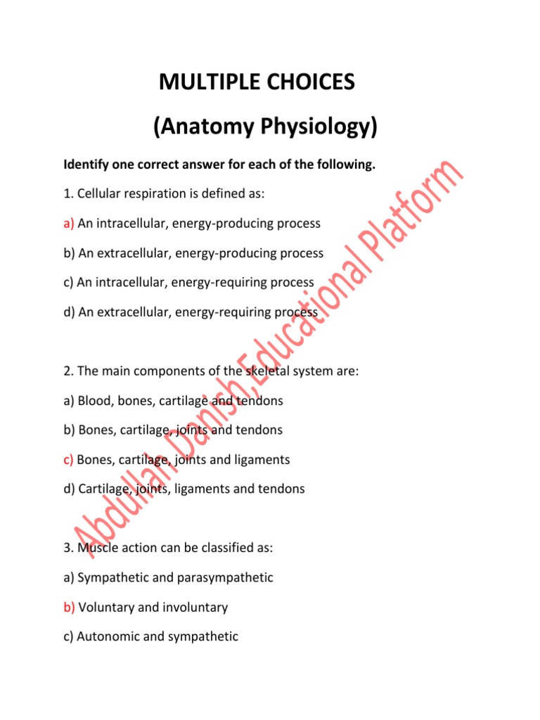 Anatomy and Physiology 1st Semester BSN MCQS, Educational Platform-1 ...