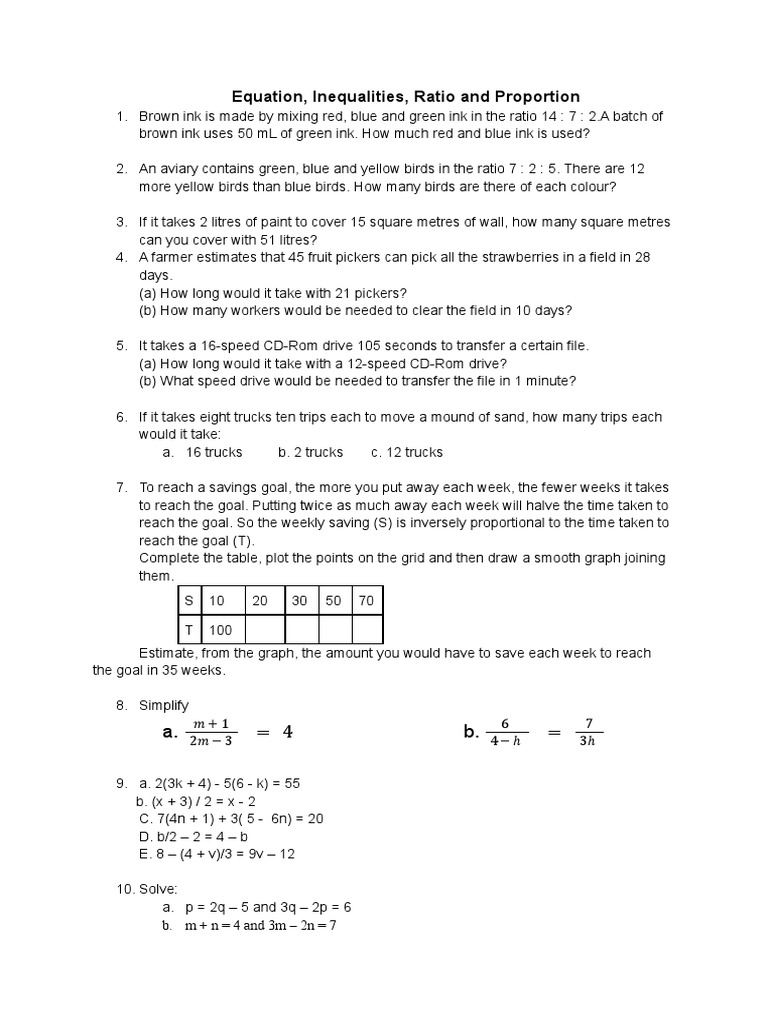 Equation, Inequalities, Ratio and Proportion | PDF | Mathematics