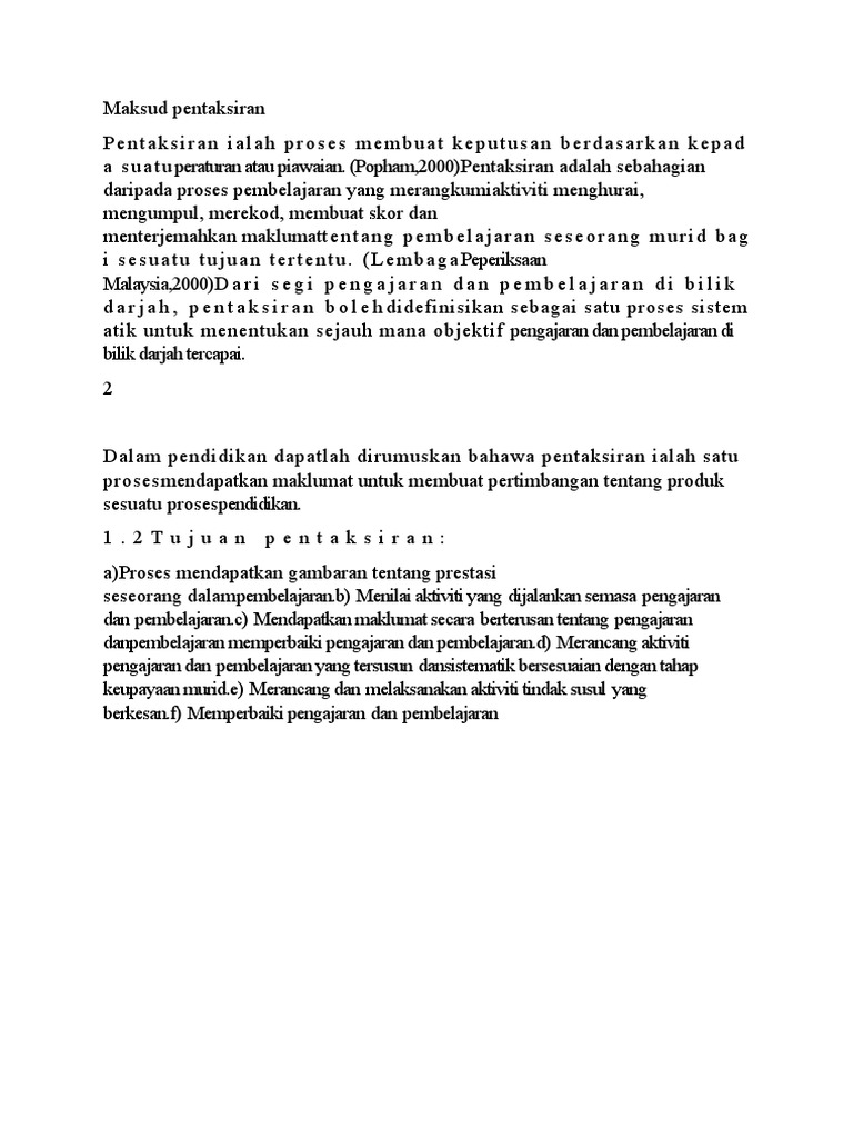 Maksud Pentaksiran | PDF