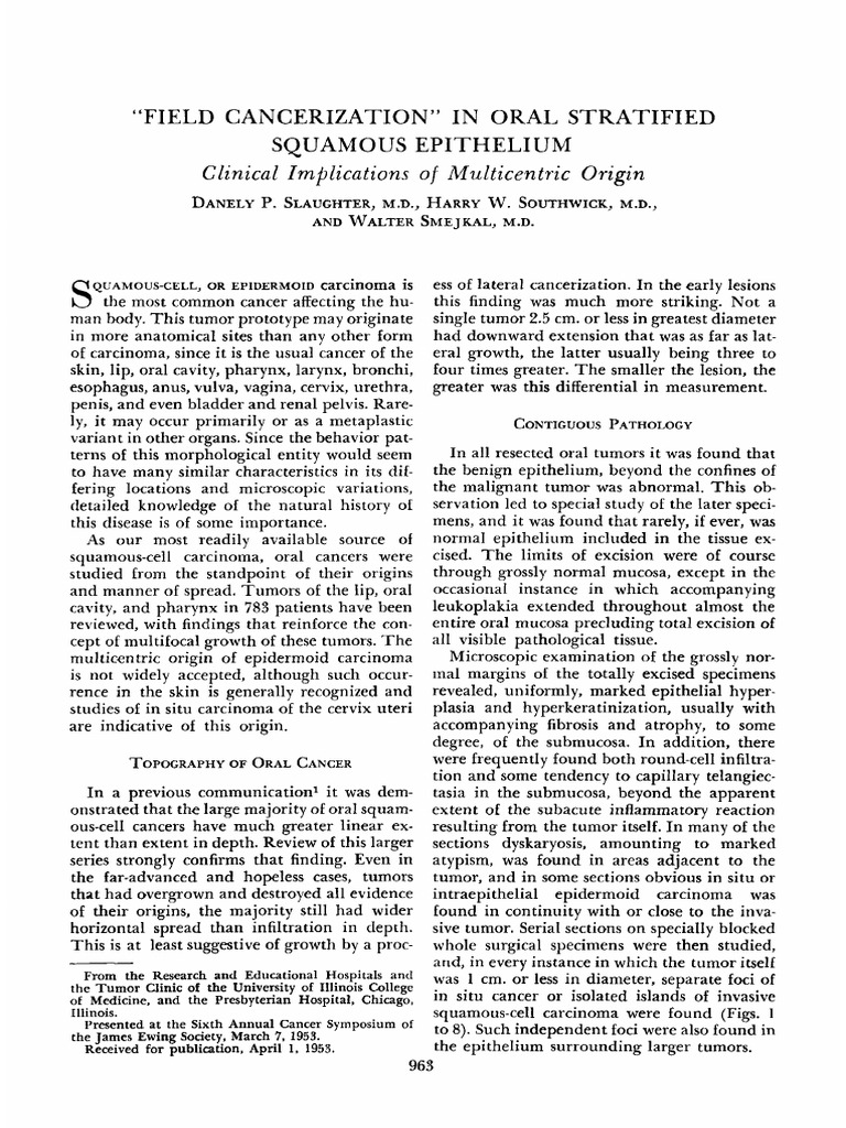 Field Cancerization: Evidence for Multicentric Origin in Oral Squamous ...