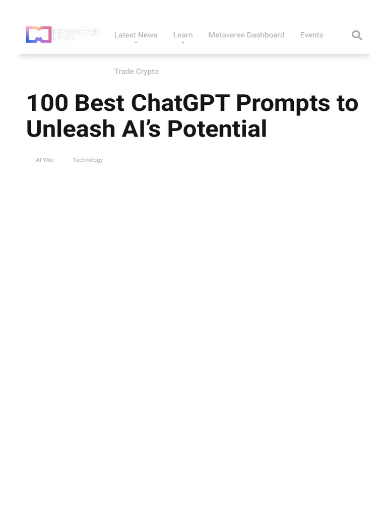 100 Best ChatGPT Prompts To Unleash AI's Potential - Metaverse Post ...