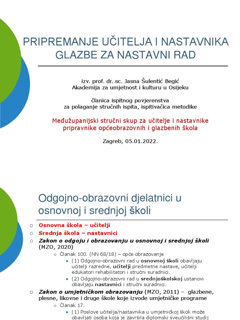 Pripremanje Ucitelja I Nastavnika Glazbe Za Nastavni Rad | PDF