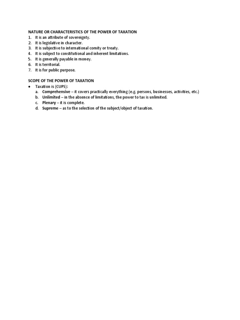Nature or Characteristics of The Power of Taxation | PDF
