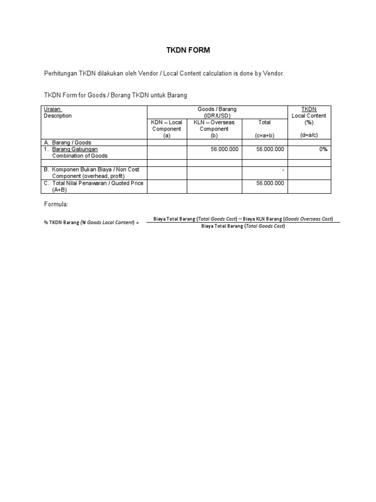 TKDN Form Goods | PDF | Finance & Money Management | Computers