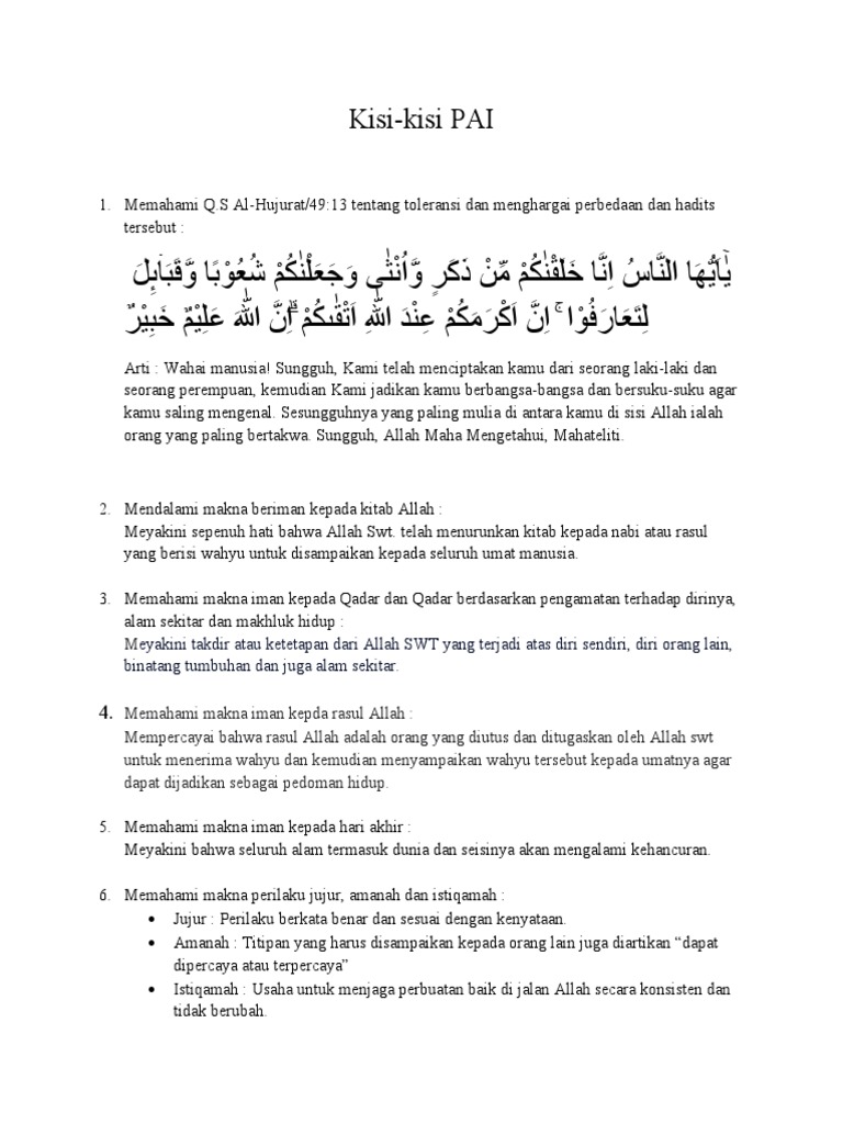 Kisi-Kisi PAI | PDF