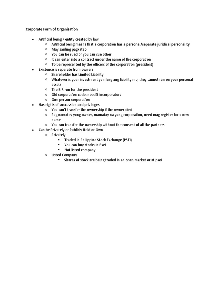 Corporate Form of Organization | PDF