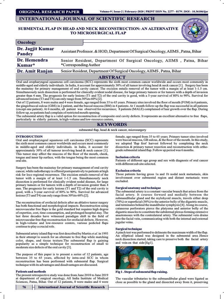Submental Flap in Oral Cancer Reconstruction | PDF | Head And Neck ...