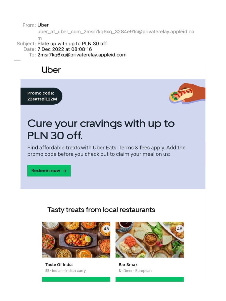 PLN 30 Off First Two Uber Eats Orders | PDF