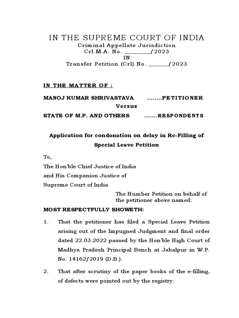 IA To Condone Refiling Delay | PDF | Government Institutions | Courts