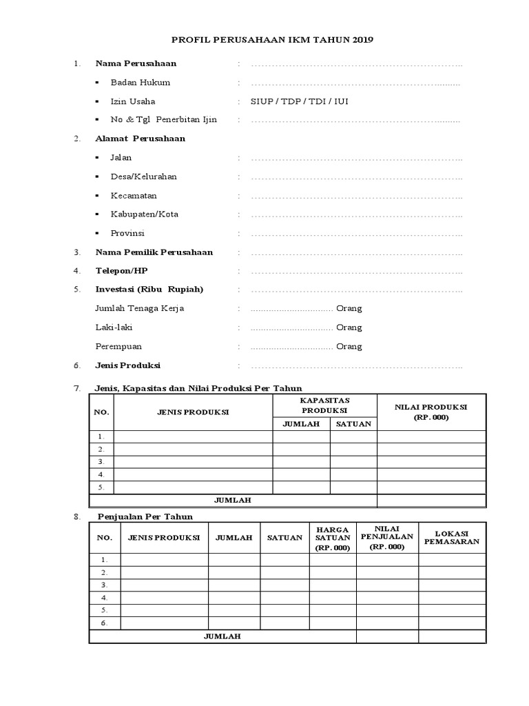 Kuesioner Profil Perusahaan TPL | PDF