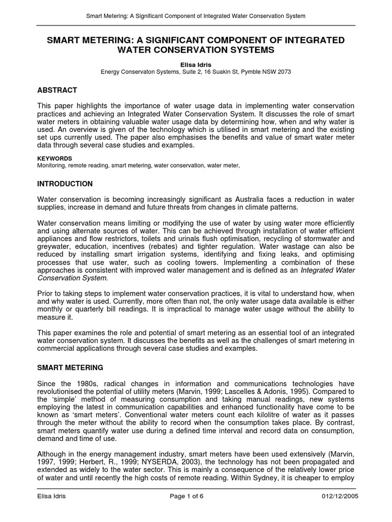 Smart Metering A Significant Component of Integrated Water Conservation ...