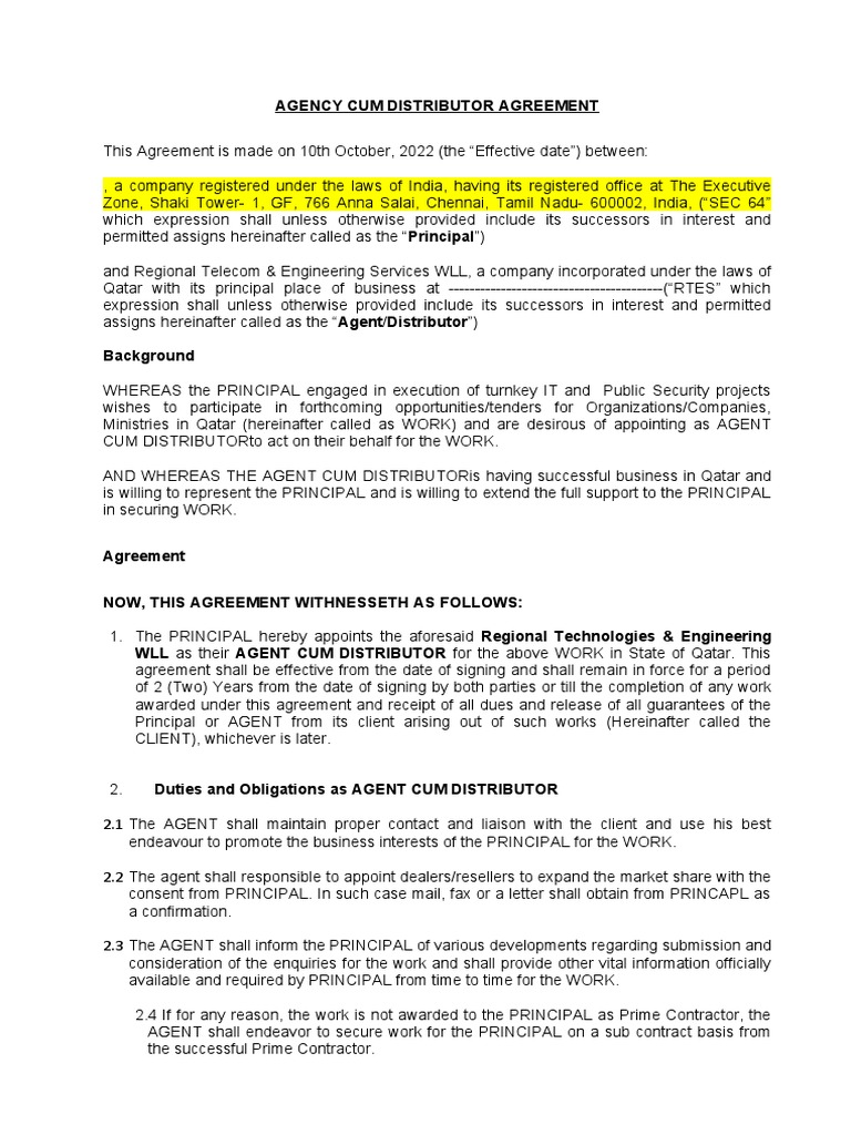 AGENCY AGREEMENT Draft - REV 1 | PDF | Taxes | Guarantee