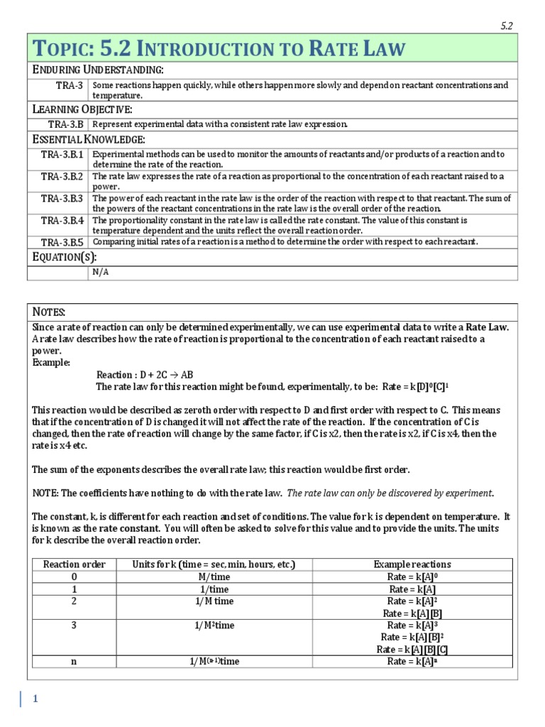 5.2 Introduction To Rate Law Student | PDF | Reaction Rate | Chemical ...