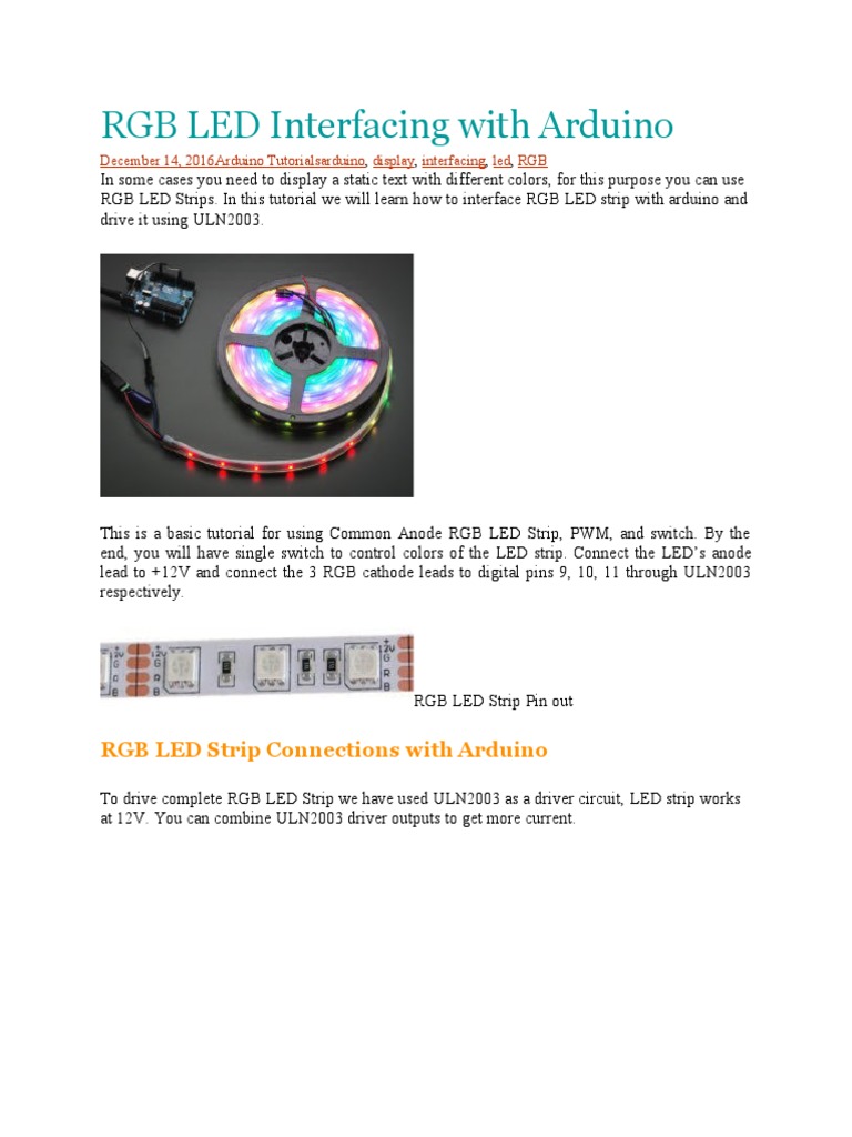 RGB LED Interfacing With Arduino | PDF | Rgb Color Model | Light Emitting Diode