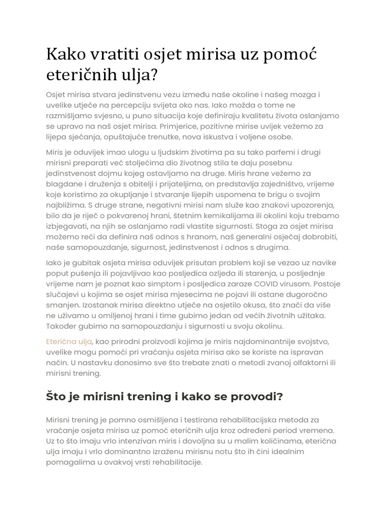 Kako Vratiti Osjet Mirisa Uz Pomoć Eteričnih Ulja. | PDF