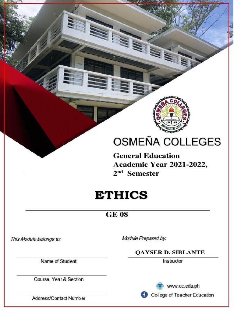 Ge 08 Ethics Prelim Module | PDF | Morality | Natural Law