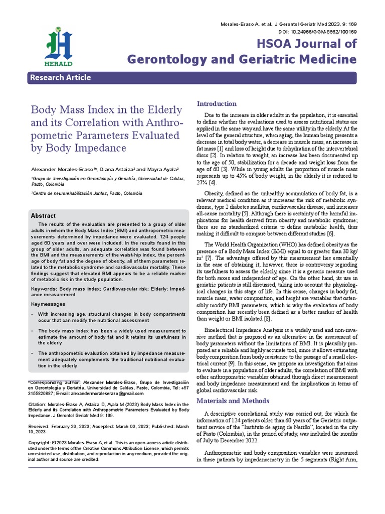 Body Mass Index in The Elderly and Its Correlation With Anthropometric ...