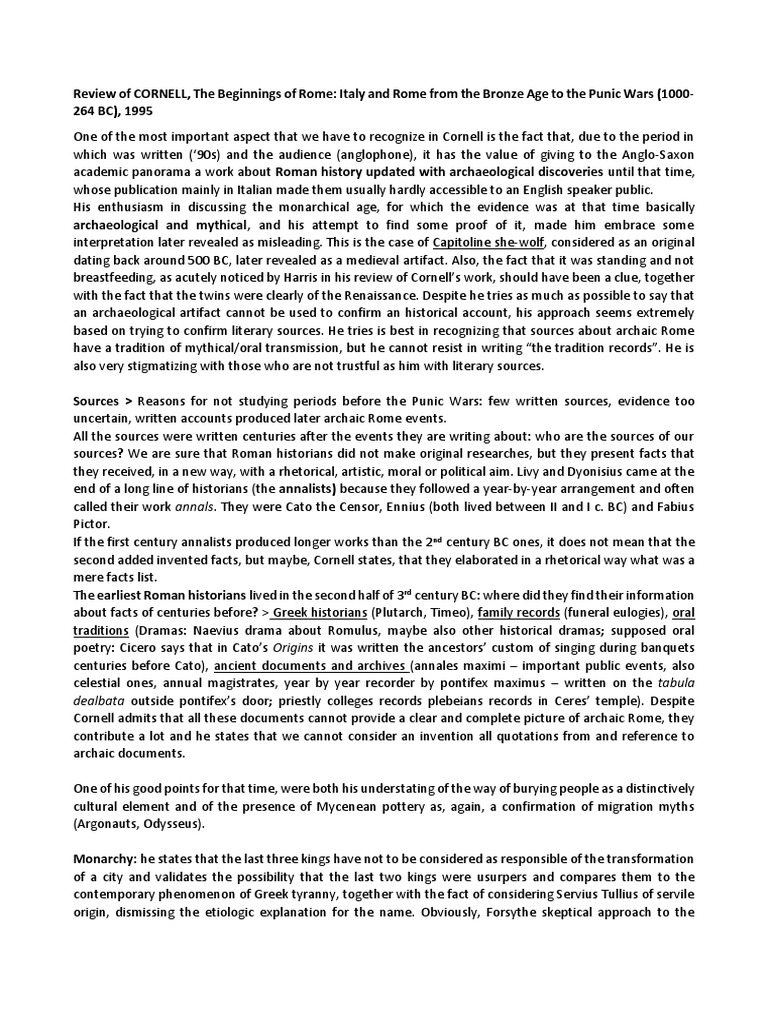 Review of Cornell The Beginnings of Rome: Italy and Rome From The ...