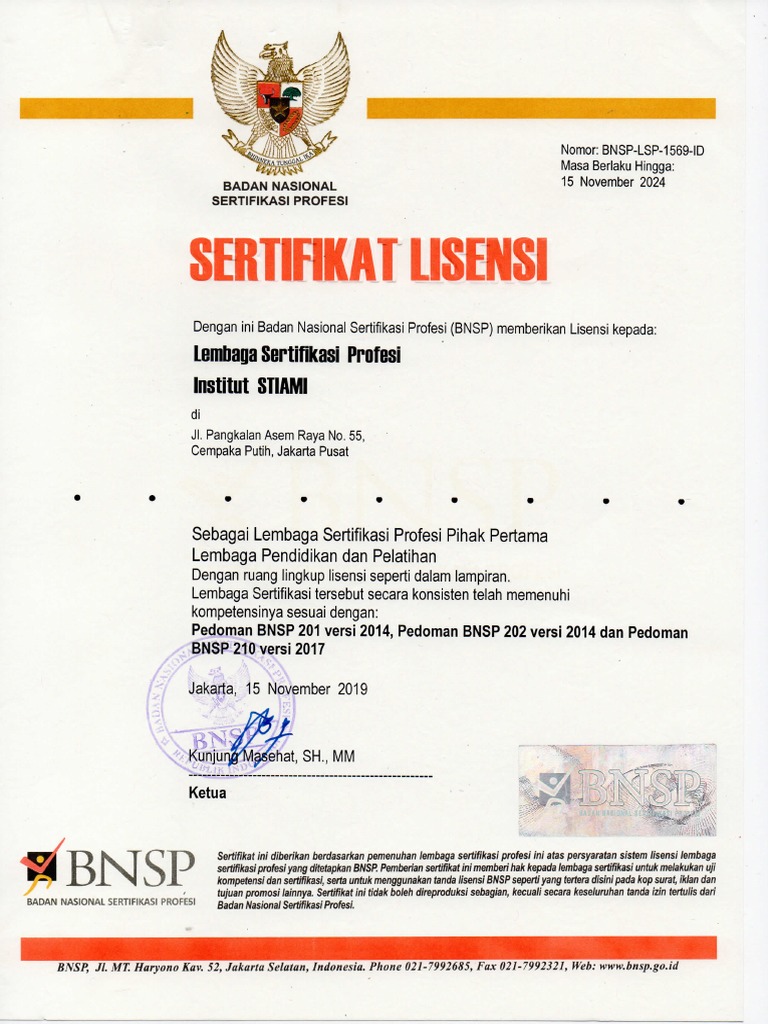 Sertifikat Lisensi | PDF