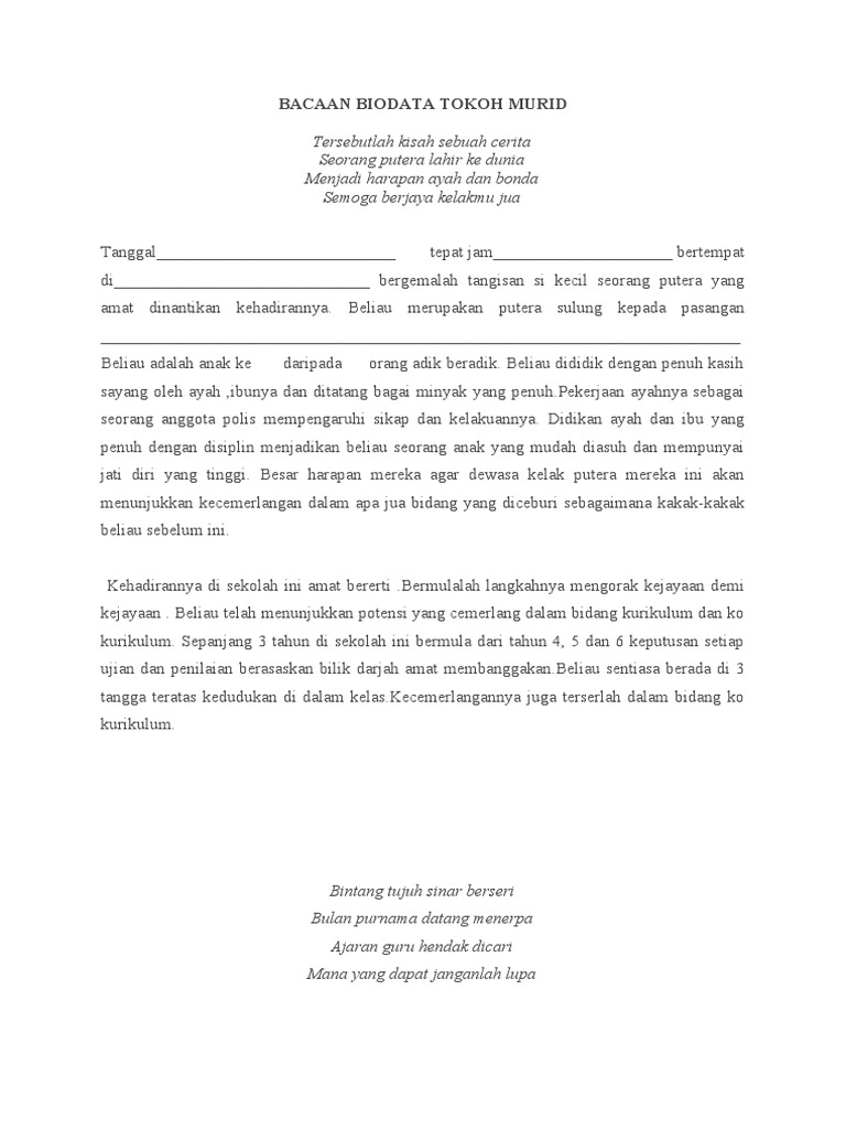 Bacaan Biodata Tokoh Murid | PDF