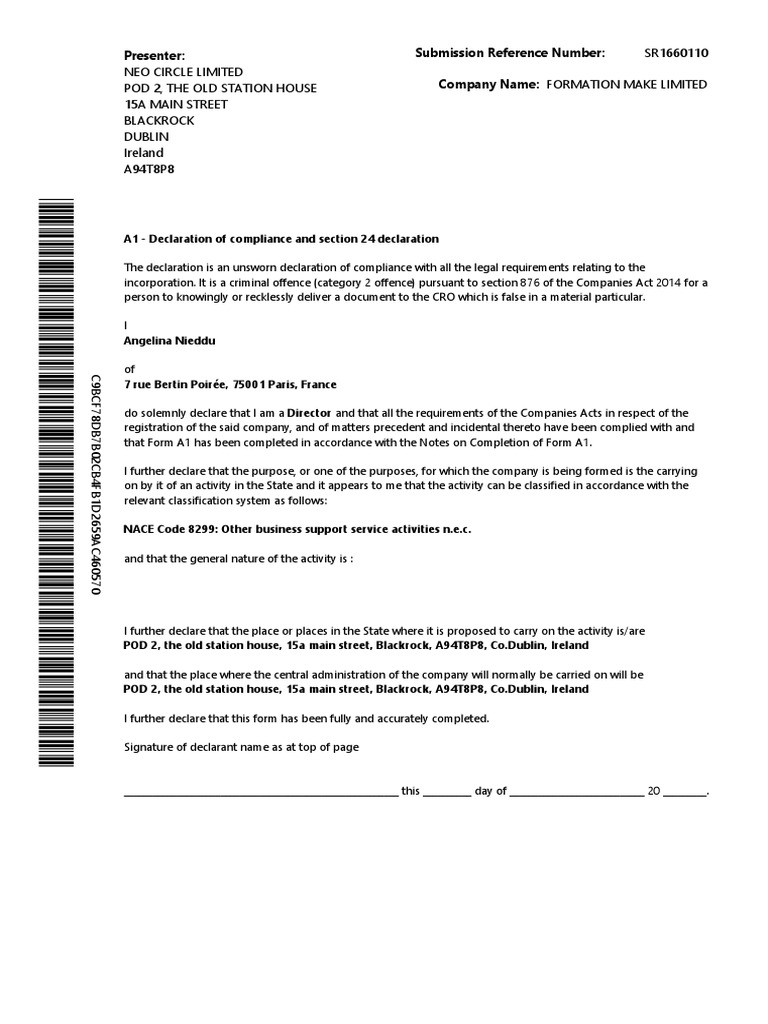 A1 Compliance Declaration for Company Formation | PDF | Ethical ...