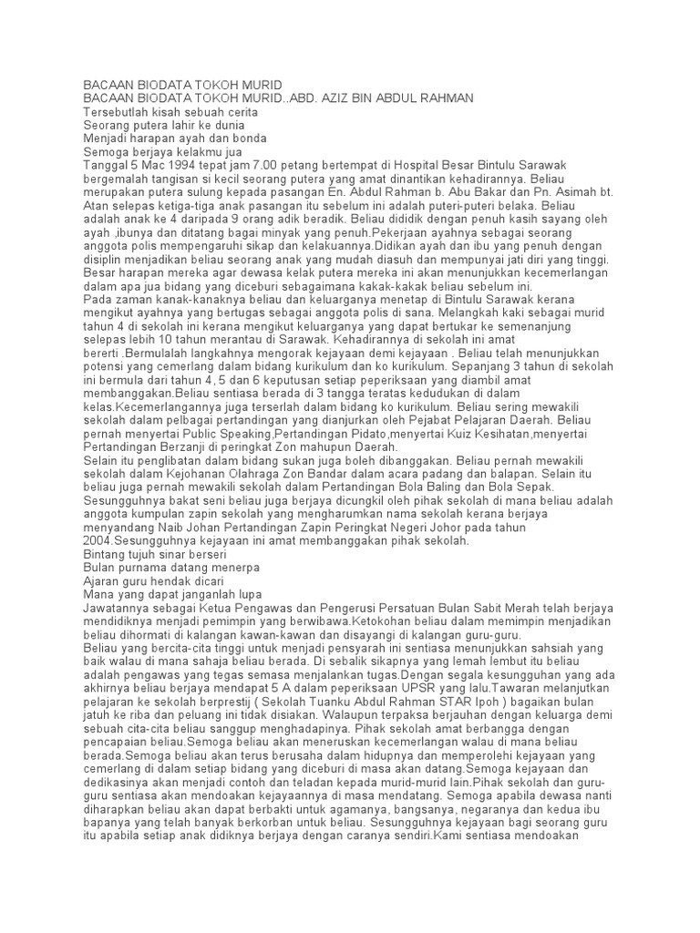 Bacaan Biodata Tokoh Murid | PDF