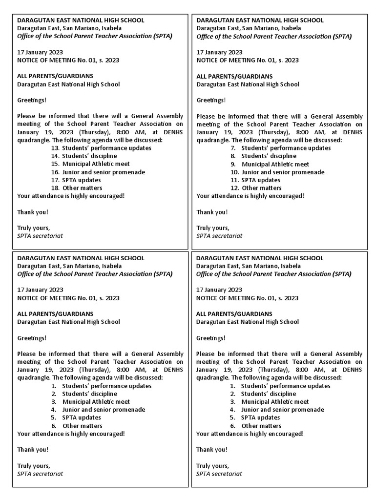 SPTA General Assembly Notice | PDF | Educational Organizations