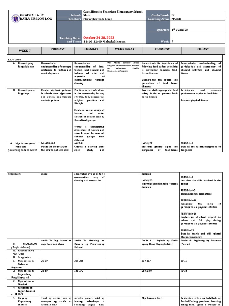 DLL - Mapeh 4 - Q1 - W8 | PDF | Musical Forms | Musical Notation
