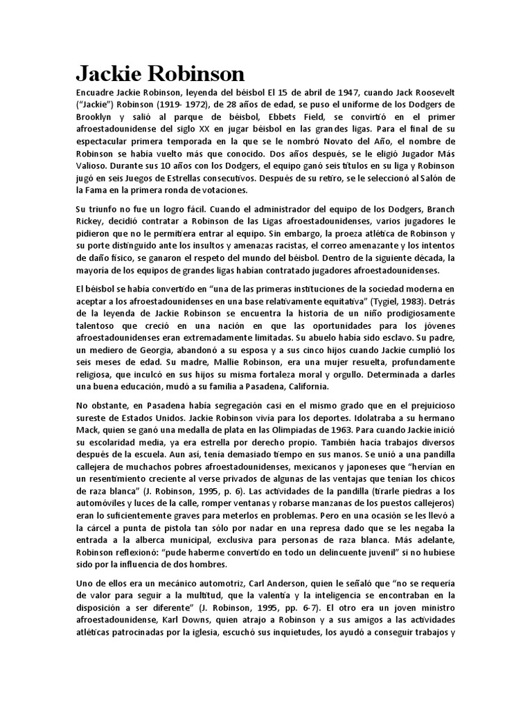 Tema 5 Lectura Encuadre Jackie Robinson | PDF | Jackie Robinson | Adultos