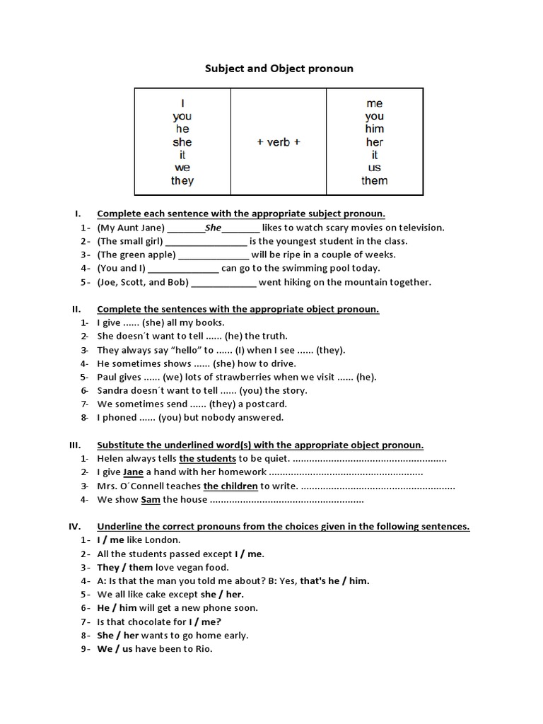 Subject and Object Pronouns Guide | PDF | Linguistic Morphology | Syntax