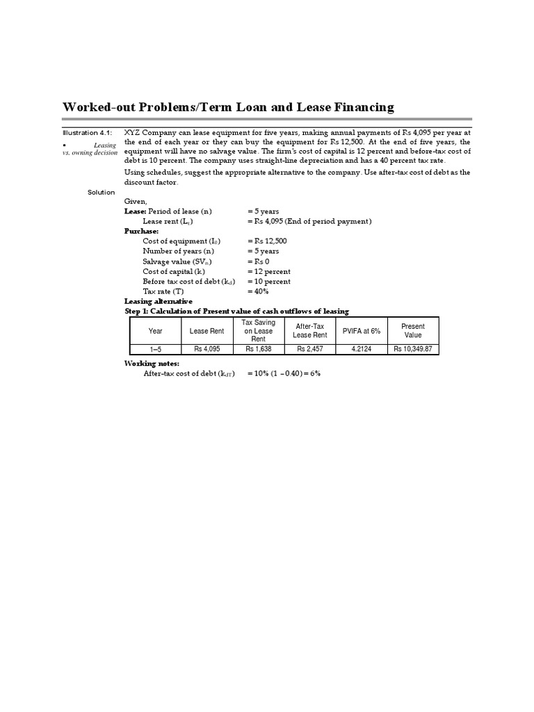 Term Loan and Lease Financing Worked-Out Problems | PDF | Depreciation | Present Value