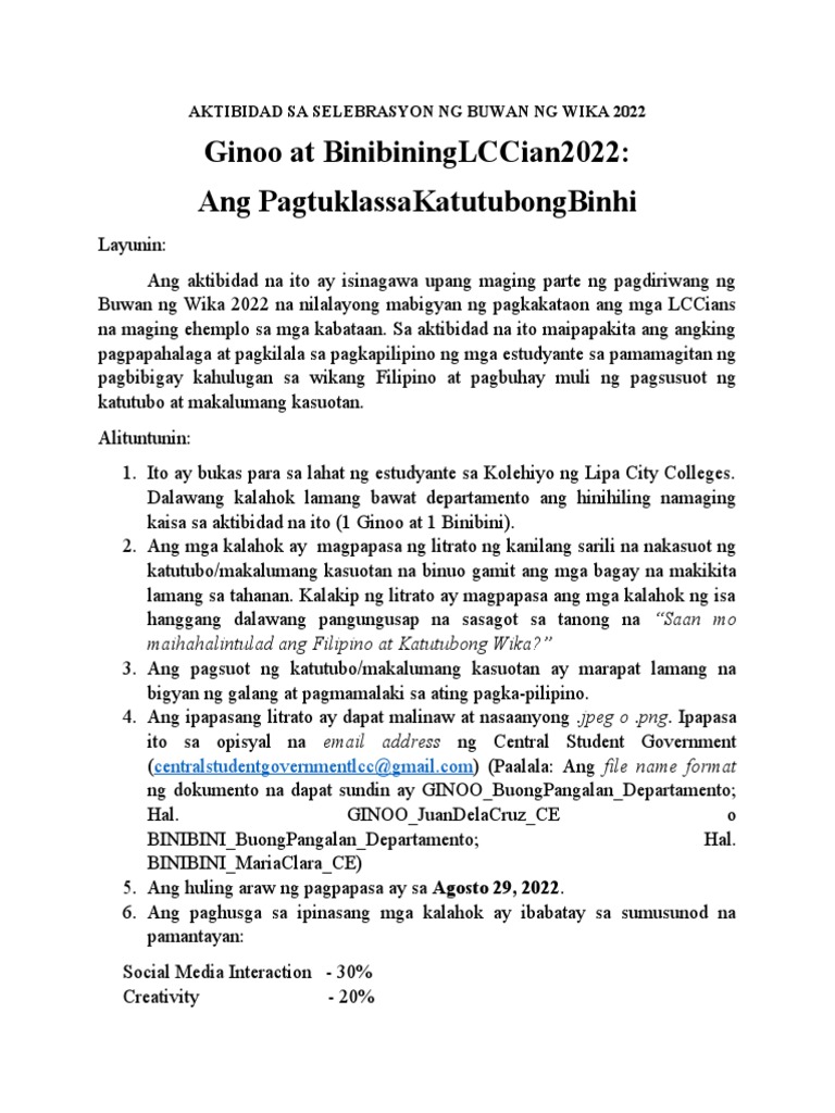 Ginoo at Binibining LCCian Guidelines | PDF