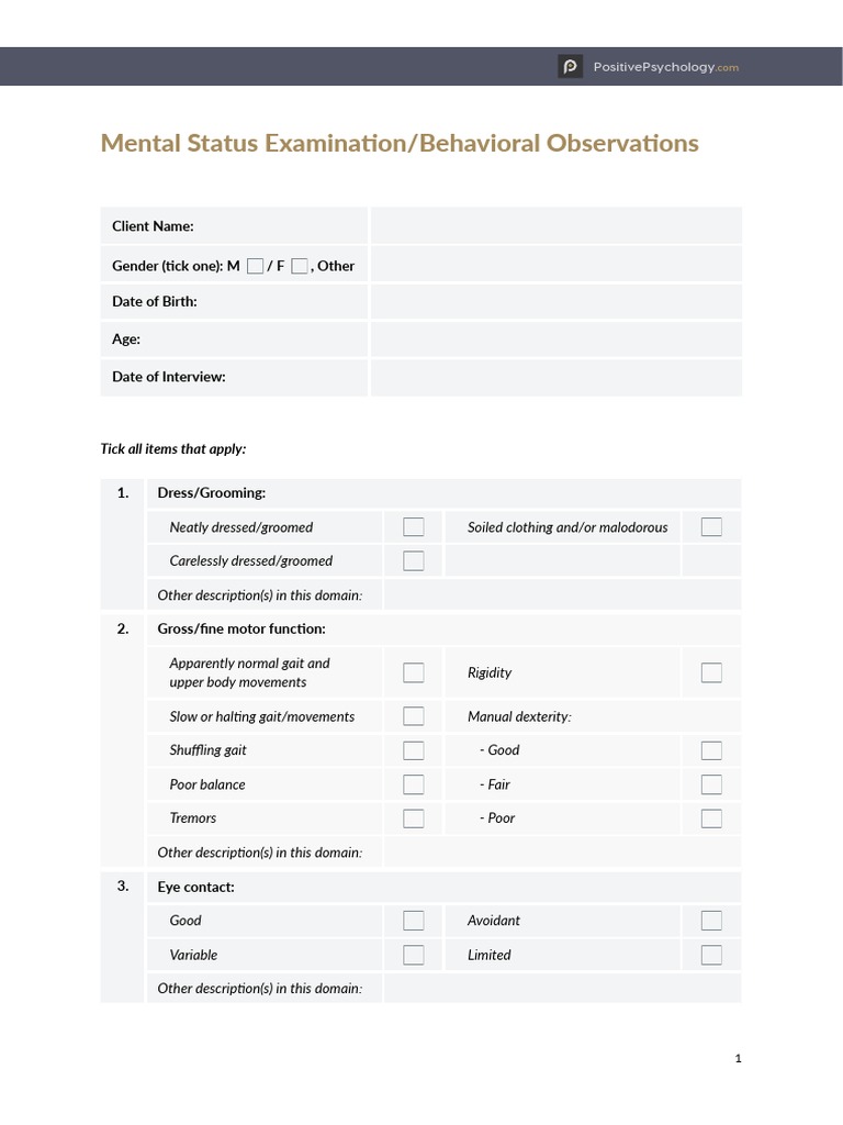 Mental Status Examination Template | PDF | Affect (Psychology ...