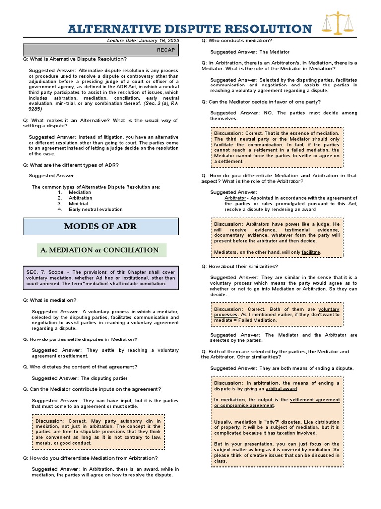 Alternative Dispute Resolution: Modes of Adr | PDF | Mediation | Alternative Dispute Resolution