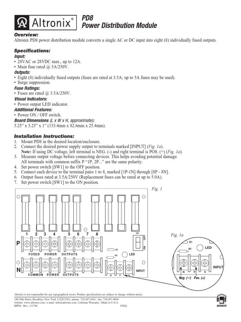 Altronix - PD8 | Download Free PDF | Fuse (Electrical) | Power Supply