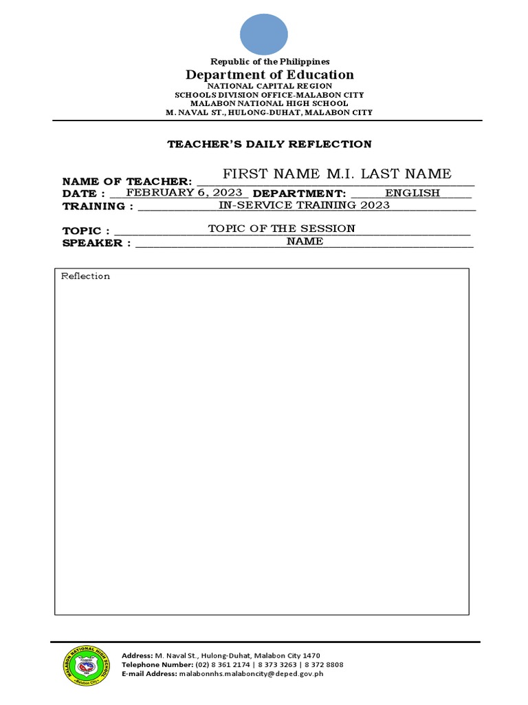 Inset 2023 Teacher Reflection | PDF | Career & Growth