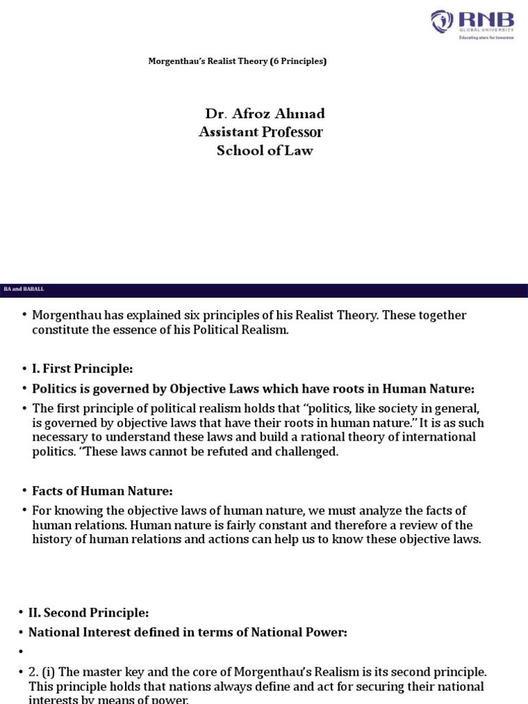 Morgenthau's Realist Theory (6 Principles) | PDF | Human Nature | Morality