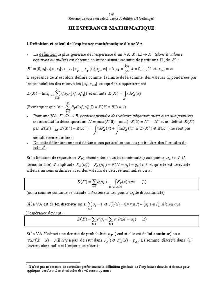Cours l3 Proba | PDF | Espérance mathématique | Loi de probabilité