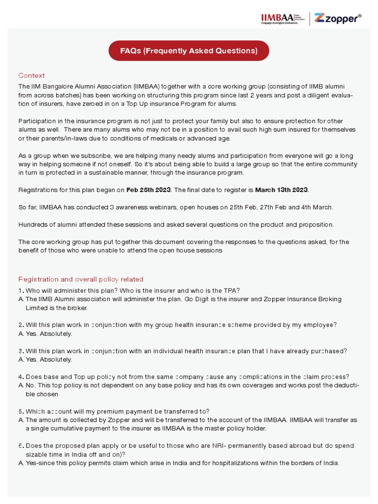 IIMBAA FAQ Document | PDF | Deductible | Insurance